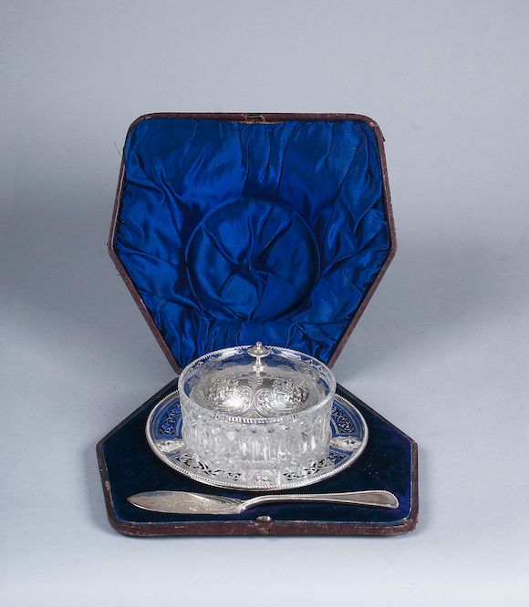 Bonhams : A cased Victorian silver and glass butter dish Joseph ...