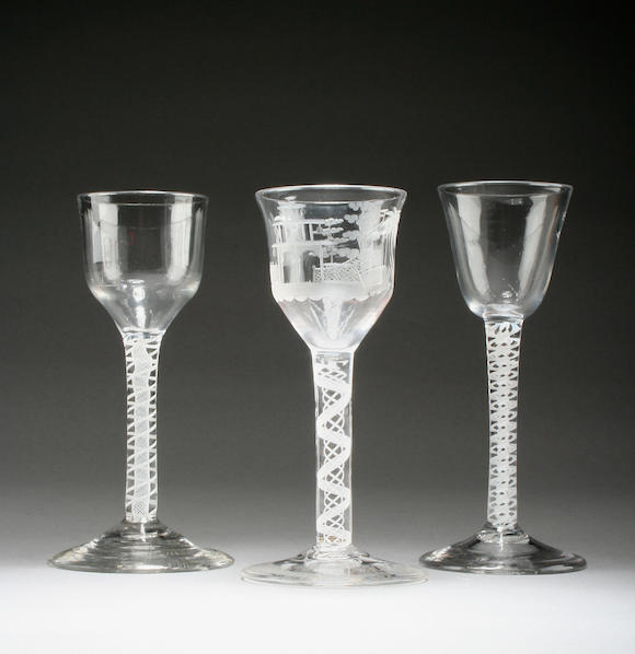 Bonhams Two Opaque Twist Wine Glasses Circa 1770
