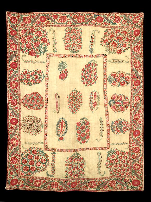 Bonhams : A Nurata silk embroidered linen Panel (susani) Uzbekistan ...