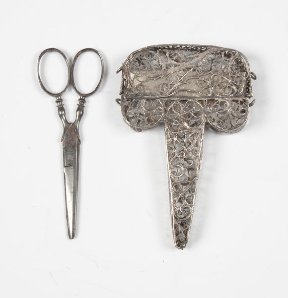 Bonhams : An 18th century filigree scissors case Unmarked,