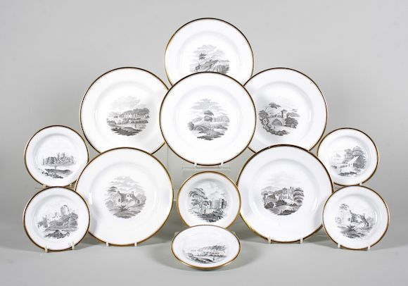 Bonhams : A set of six Spode bat-printed dessert plates and a set of ...
