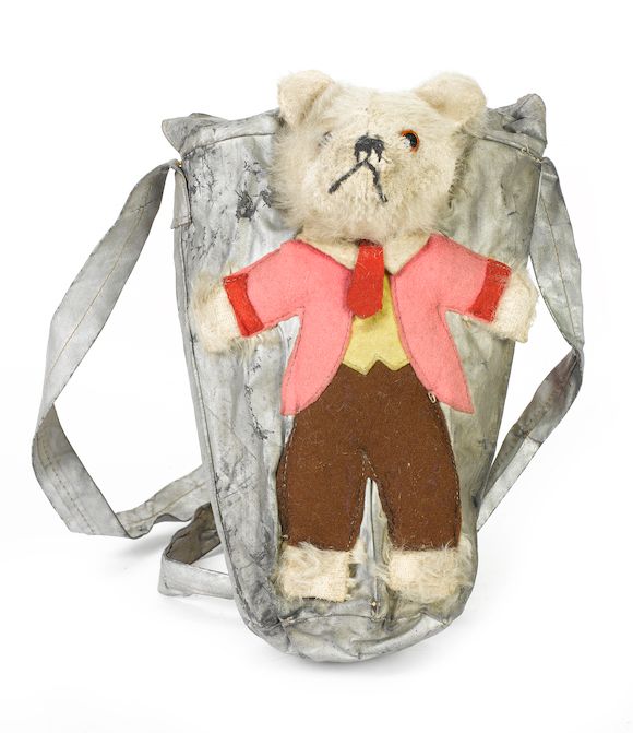 Bonhams : Teddy bear gas mask holder, 1940's