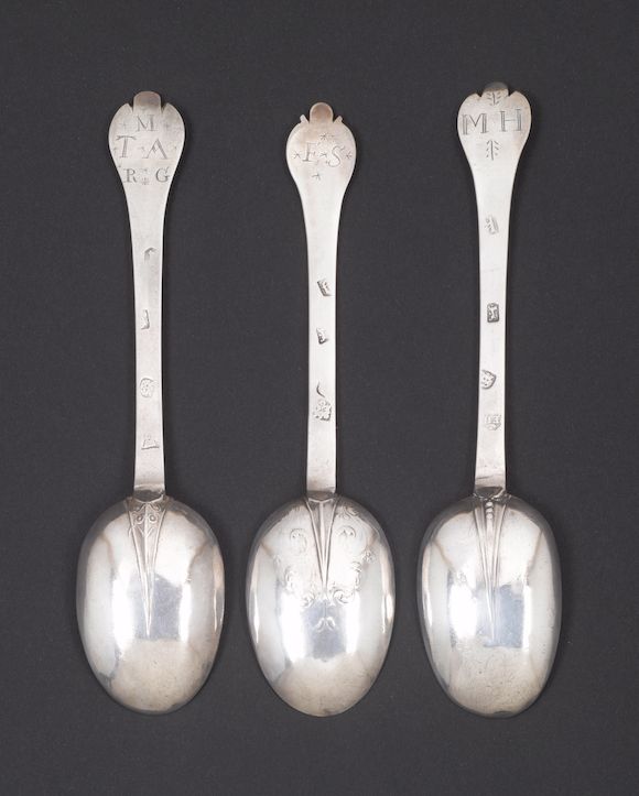 Bonhams : A Charles II silver lace-back trefid spoon, by Lawrence Coles ...