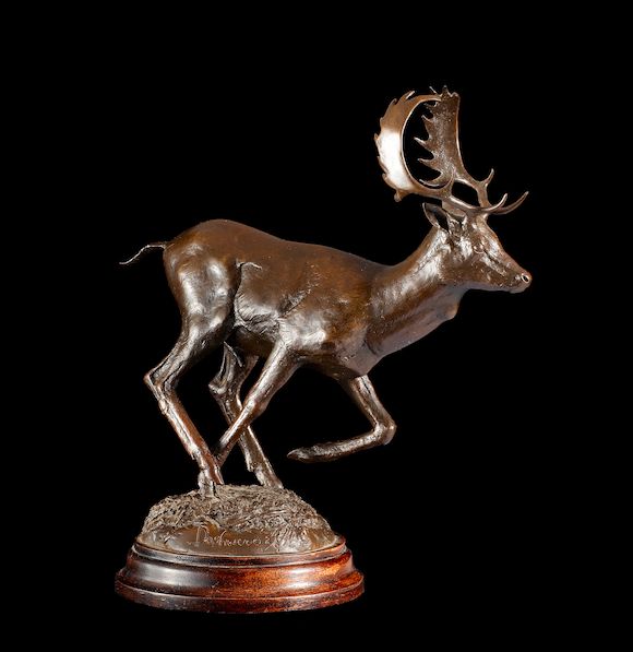 Bonhams : A bronze model of a running stag by George Dashwood