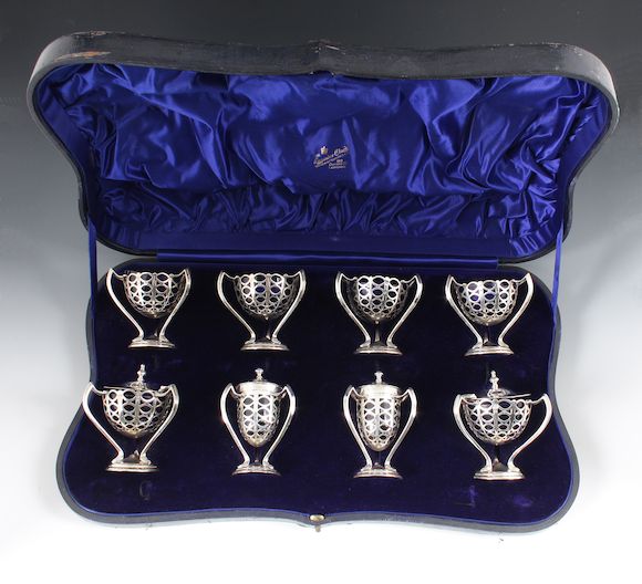 Bonhams : An Art Nouveau silver eight piece condiment set By Alexander ...