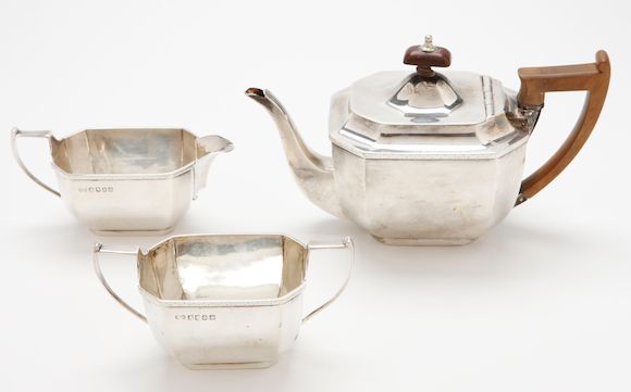 Bonhams : A three-piece batchelor's silver tea set Edward and Son ...