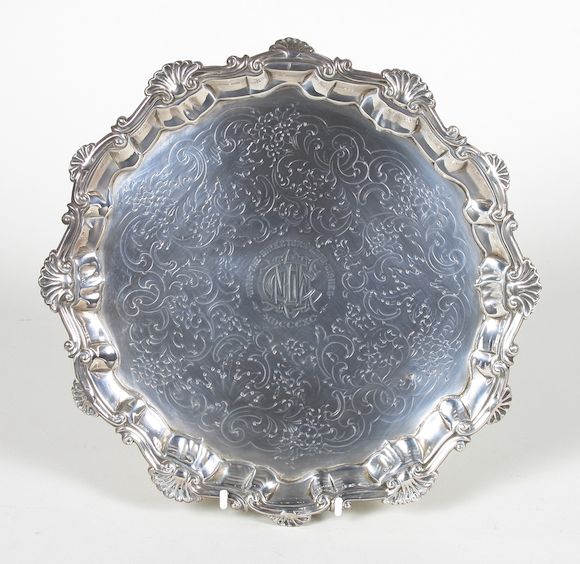 Bonhams : A George II silver salver By Richard Rugg, London, 1754,