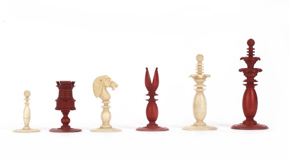 Bonhams : A "Calvert Pattern" ivory chess set, England, 19th century,