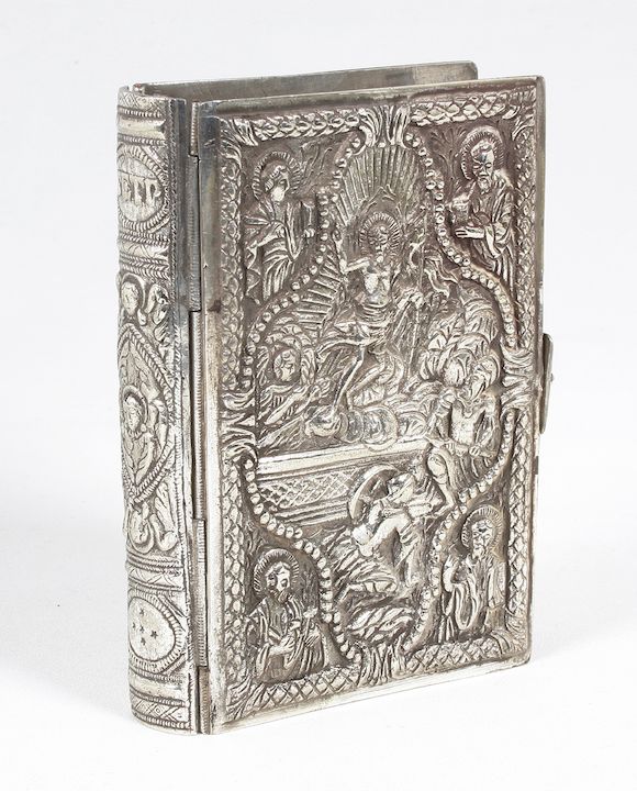 Bonhams : A late 19th century silver book cover Unmarked,