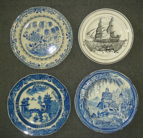 Bonhams : Four Cambrian pottery plates Circa 1802-50