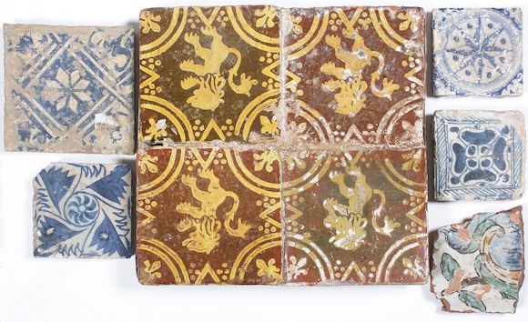 Bonhams : A framed set of four South Netherlands slip decorated tiles ...