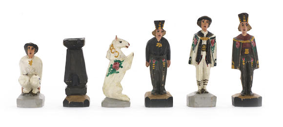 Bonhams A Folk Art Figural Chess Set East European Circa 1930