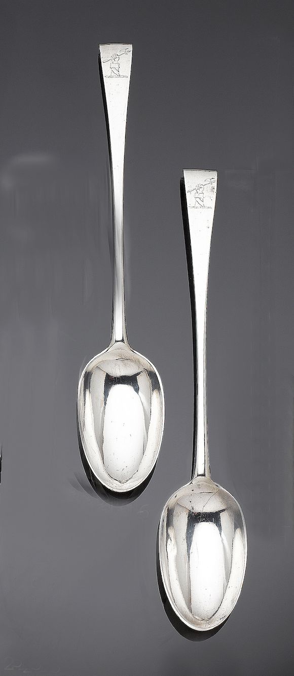 Bonhams : A pair of 18th century Irish silver hook end basting spoons ...