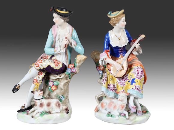 Bonhams : A pair of Samson porcelain figures of seated musicians ...