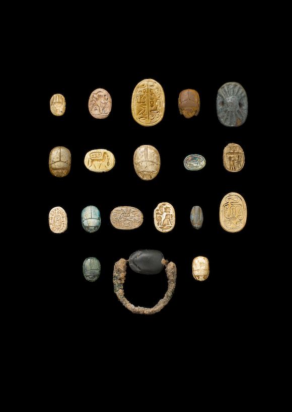 Bonhams : Eighteen Egyptian steatite and glazed composition scarabs and ...
