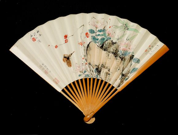 Bonhams : Pu Jin (1893-1967), Pu Xian (1901-1966) and Pu Quan (1913-1991) Flowers, Rock and ...