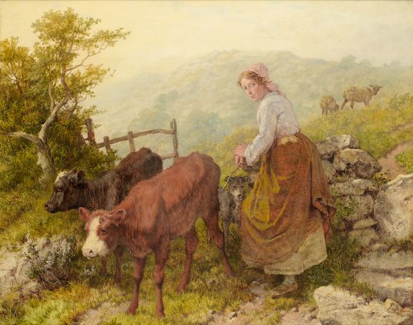Bonhams : Isaac Henzell (British, 1815-1875) The young cow girl