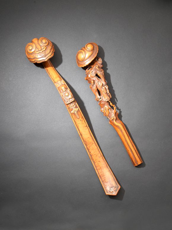 Bonhams : Two boxwood ruyi sceptres 19th century