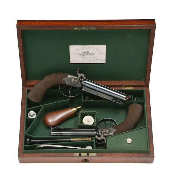 Bonhams : A Fine Cased Pair Of 25-Bore D.B. Percussion Box-Lock Pistols