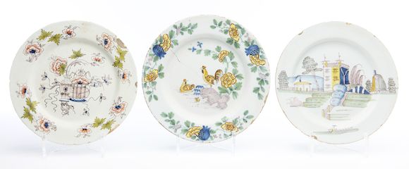 Bonhams : Three Liverpool delft plates Circa 1760