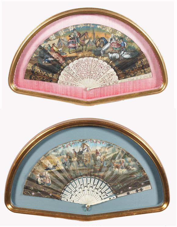 Bonhams : Two 19th century fans in glazed cases
