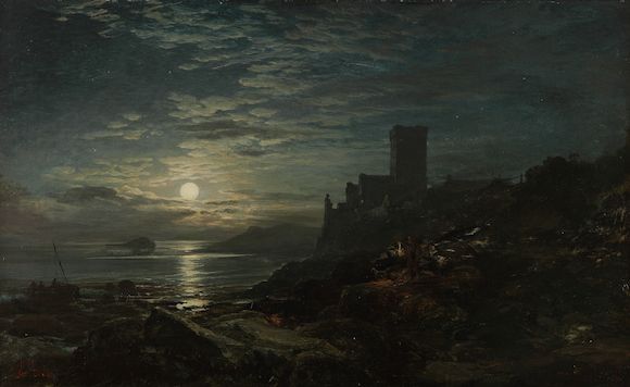 Bonhams : Samuel Bough, RSA (British, 1822-1878) "Inchcolm, moon rising"