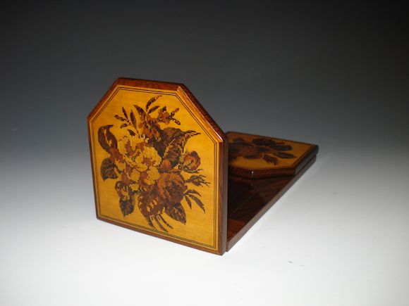 Bonhams : A Victorian rosewood Tunbridge Ware sliding book rack