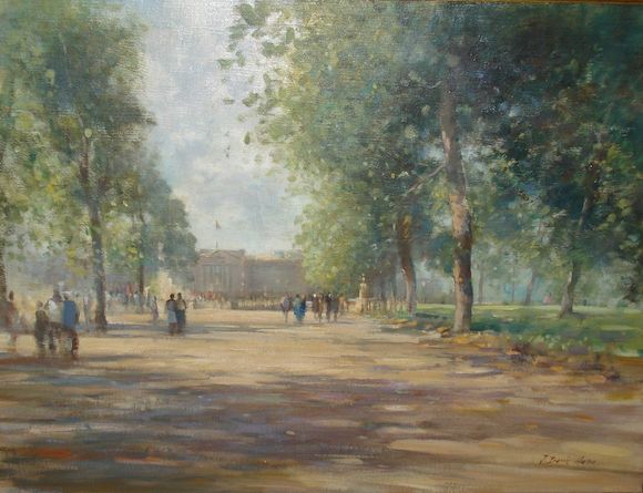 Bonhams : J. Barrie Haste Buckingham Palace from Green Park, signed ...