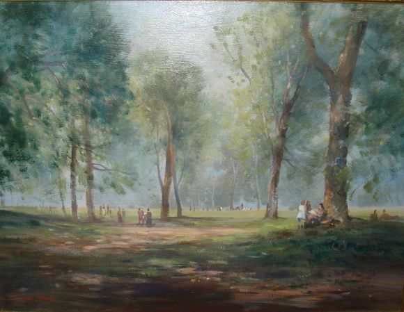 Bonhams : J. Barrie Haste A view of Green Park, signed, oil on panel ...