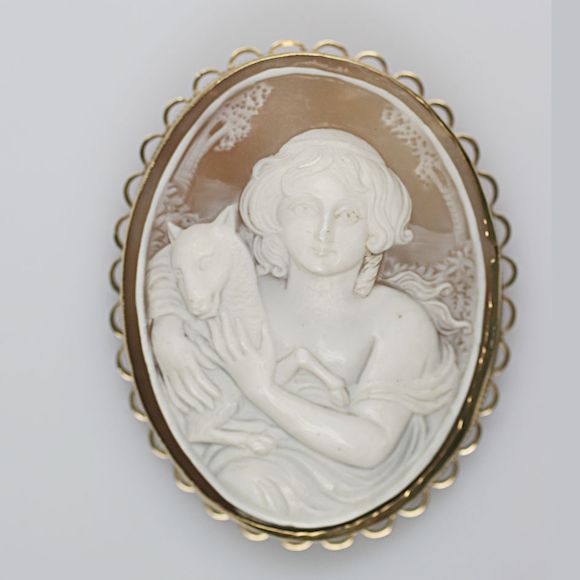 Bonhams : An oval shell cameo brooch,