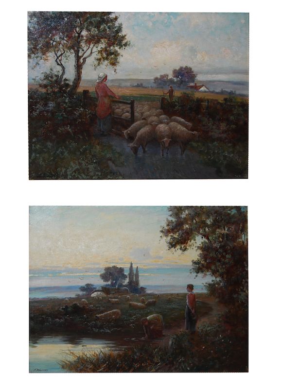 Bonhams : F. Walters (British, 19th century) Herding sheep through an ...