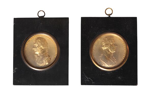 Bonhams : A pair of early 19th Century gilt metal portrait roundels