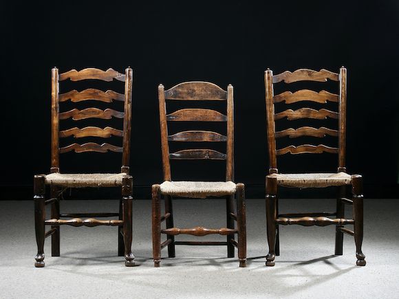 Bonhams : Two ash wavy ladder back chairs