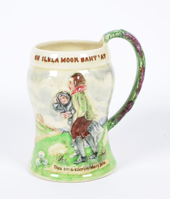 Bonhams : A Crown Devon musical jug 'On Ilkla Moor Baht 'At'