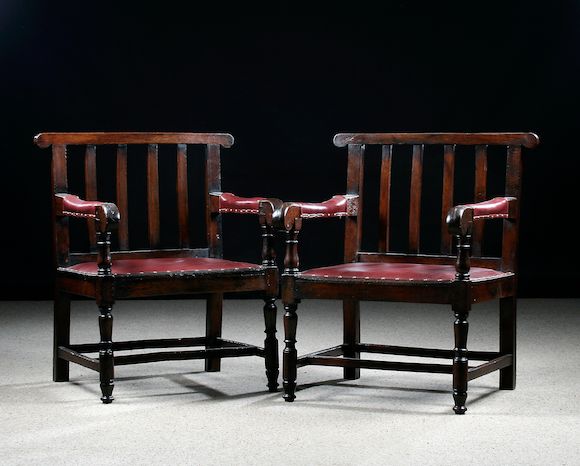 Bonhams : A pair of 19th Century ash and hide upholstered 'Porter's ...