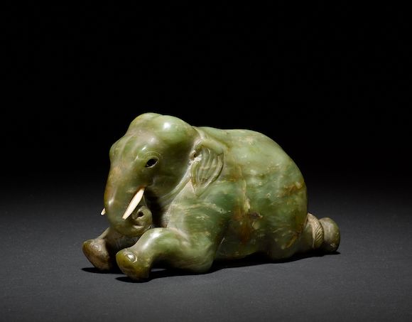 Bonhams : An Indian jade carving of a crouching elephant 19th Century ...