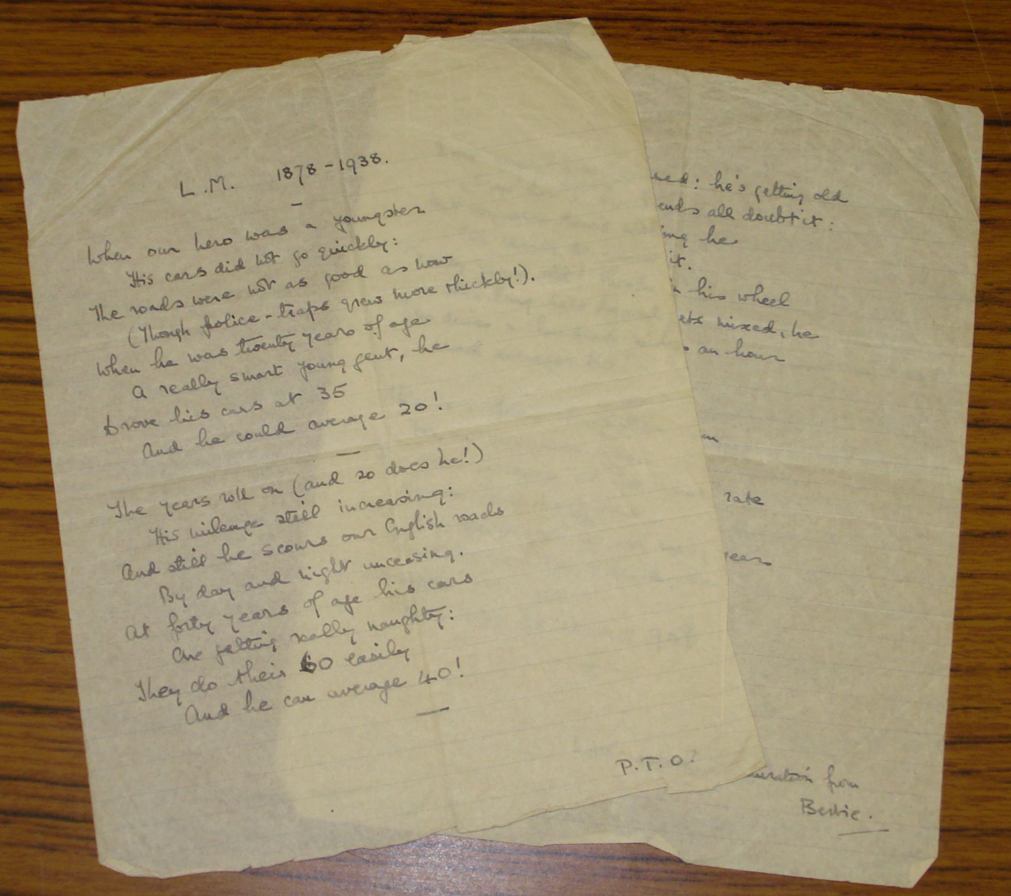 Bonhams Cars : 'L.M. 1878-1938' a poem by Bertie Kensington Moir to ...