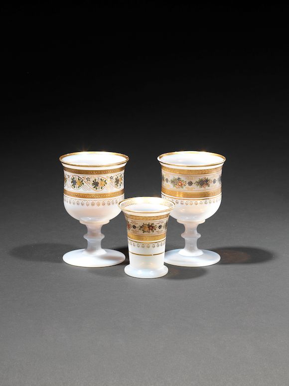 Bonhams : Two French enamelled and gilt opaline goblets and a small ...