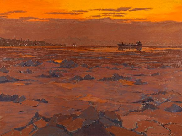 Bonhams : Horace Champagne, PSA,PSC (Canadian, born 1937) Slowly Through the Ice