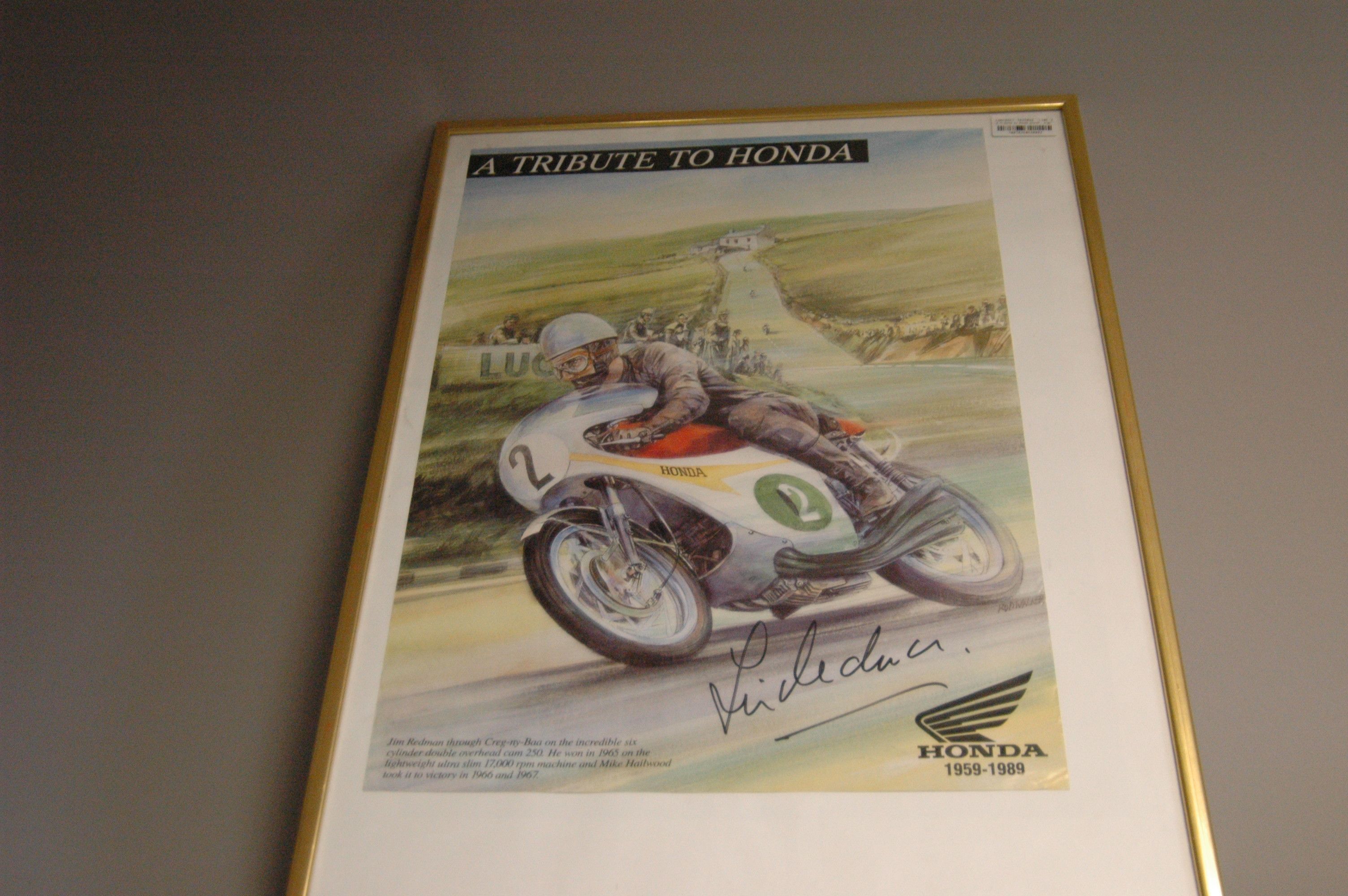 Bonhams Cars : A Tribute to Honda poster, signed by Jim Redman,