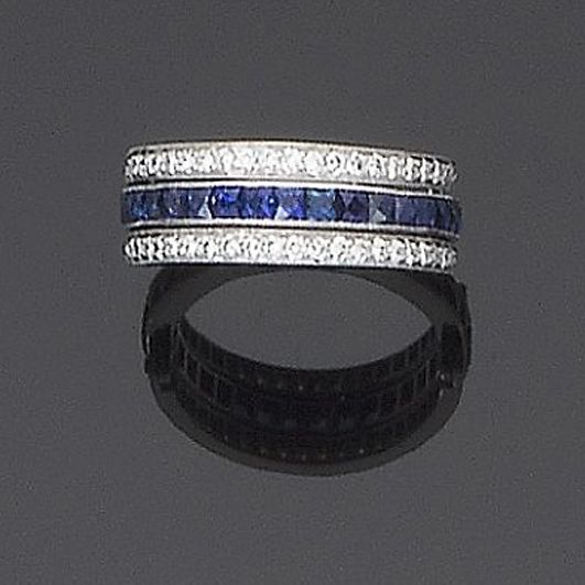 Bonhams : A diamond, sapphire and ruby swivel eternity ring