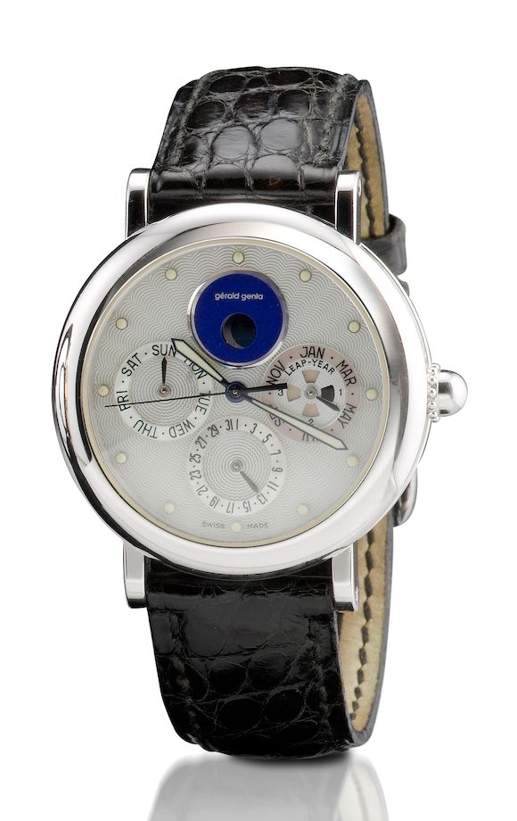 Bonhams : Gerald Genta. A rare 18ct white gold automatic perpetual ...