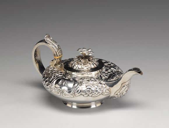 Bonhams : A William IV Irish silver tea pot, by Richard Sayer Jnr, Dublin