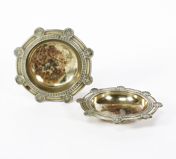 Bonhams : Two Gothic design circular form collecting plates