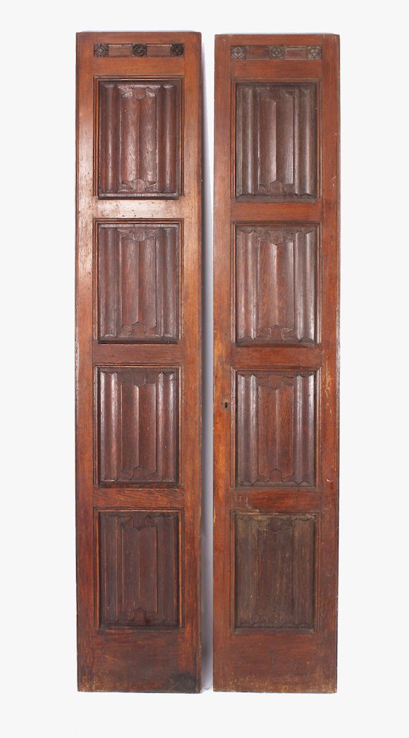 Bonhams : A pair of Gothic Revival linenfold carved oak rectangular doors