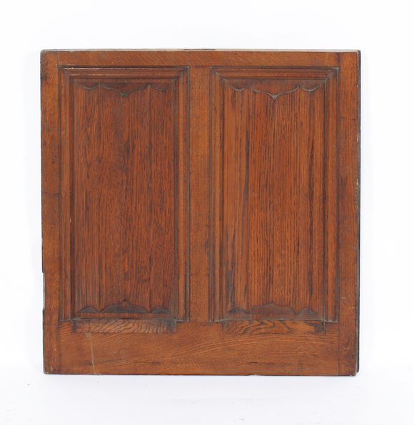 Bonhams : A Gothic Revival linenfold carved oak square door panel