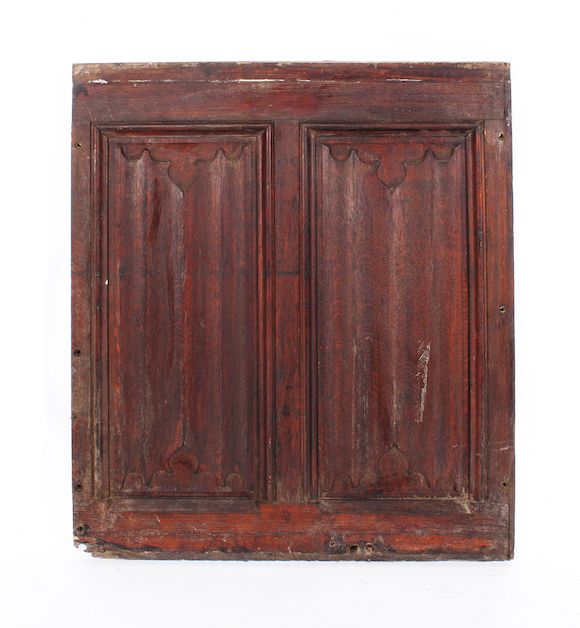 Bonhams : A Gothic Revival linenfold carved oak rectangular dado panel