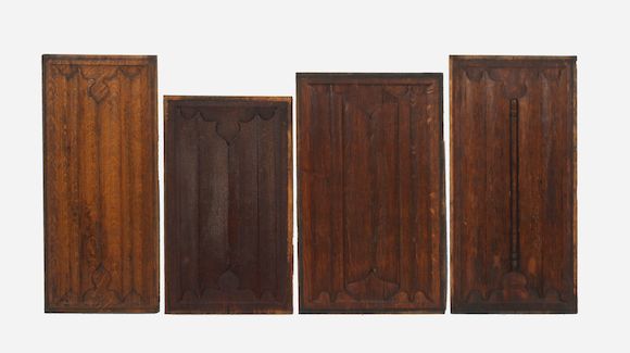 Bonhams : A group of four Gothic Revival linenfold carved oak panels