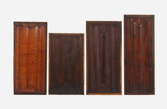 Bonhams : A group of four Gothic Revival linenfold carved oak panels