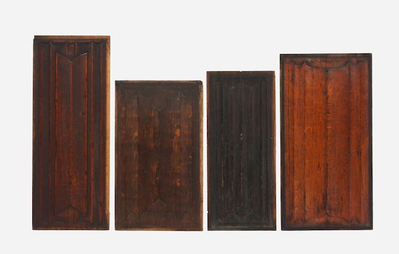 Bonhams : A group of four Gothic Revival linenfold carved oak panels